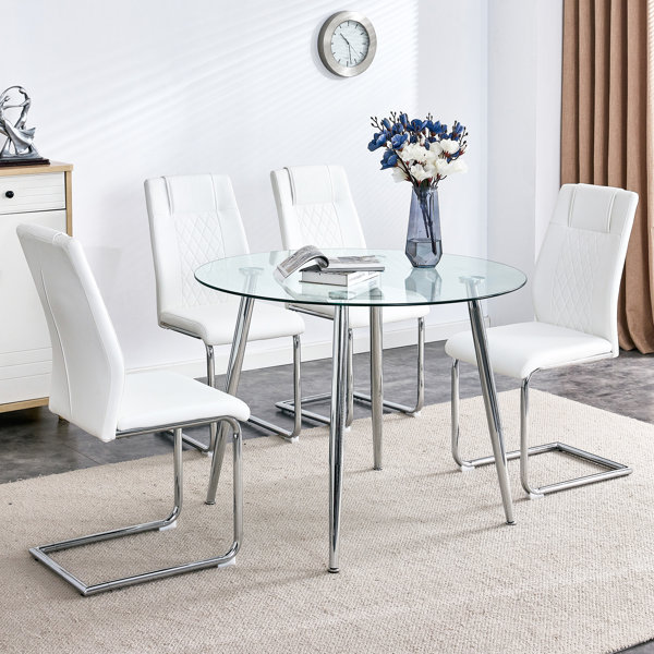 Ivy Bronx Olaitan Round 5-Piece Glass Top Dining Table Set | Wayfair